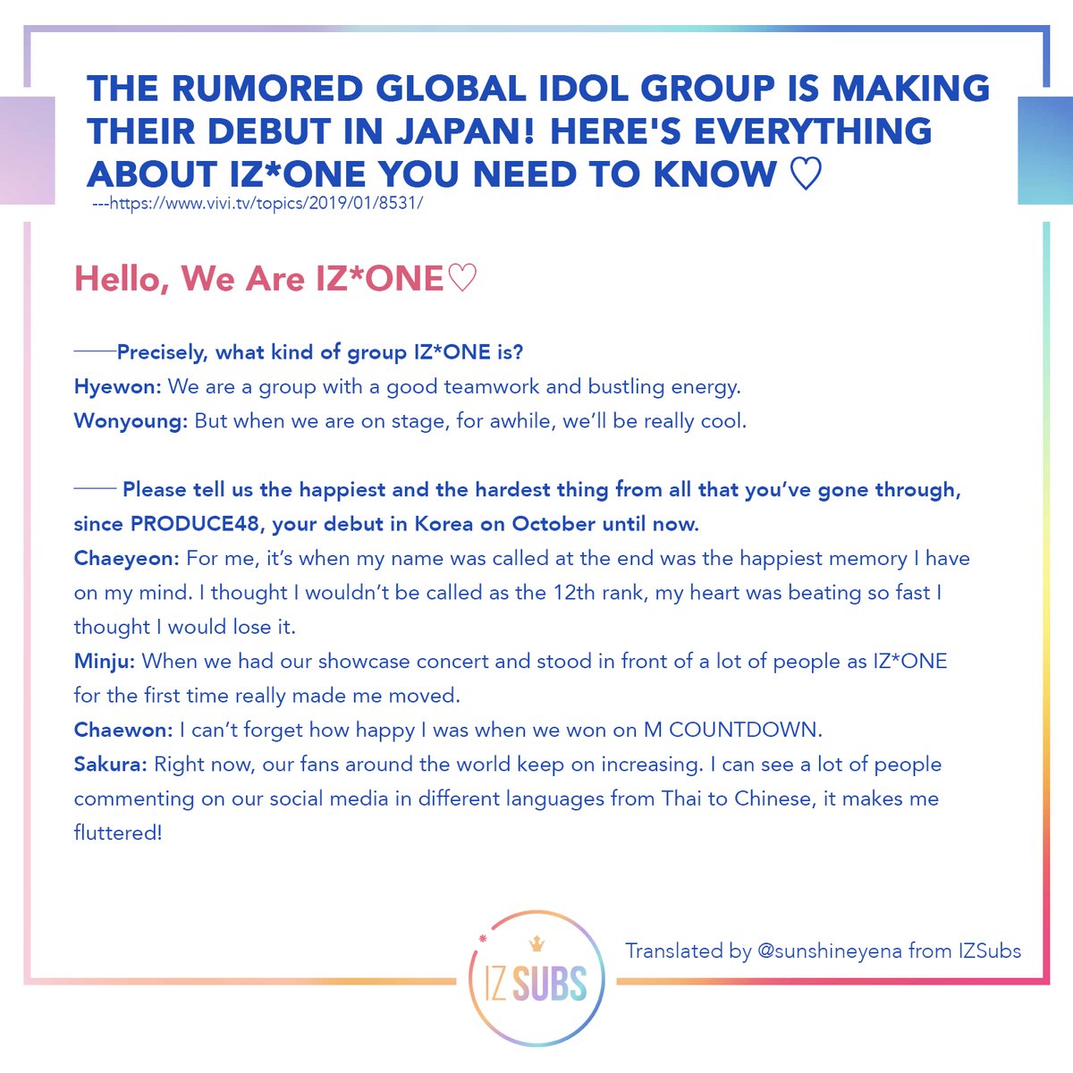 [TRANS] Interview with Vivi Magazine – IZ*SUBS