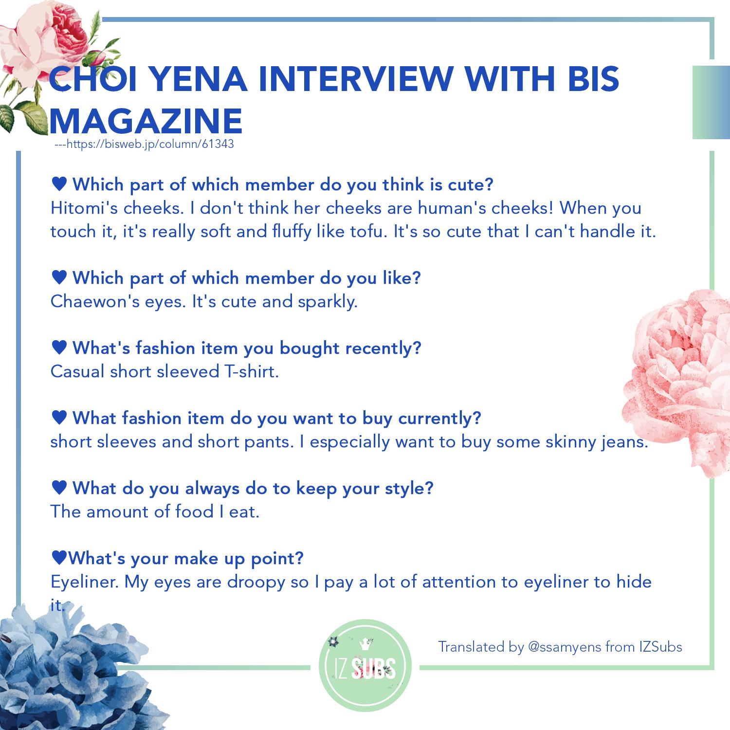 [TRANS] Choi Yena and Jang Wonyoung Interview with Bis Magazine – IZ*SUBS