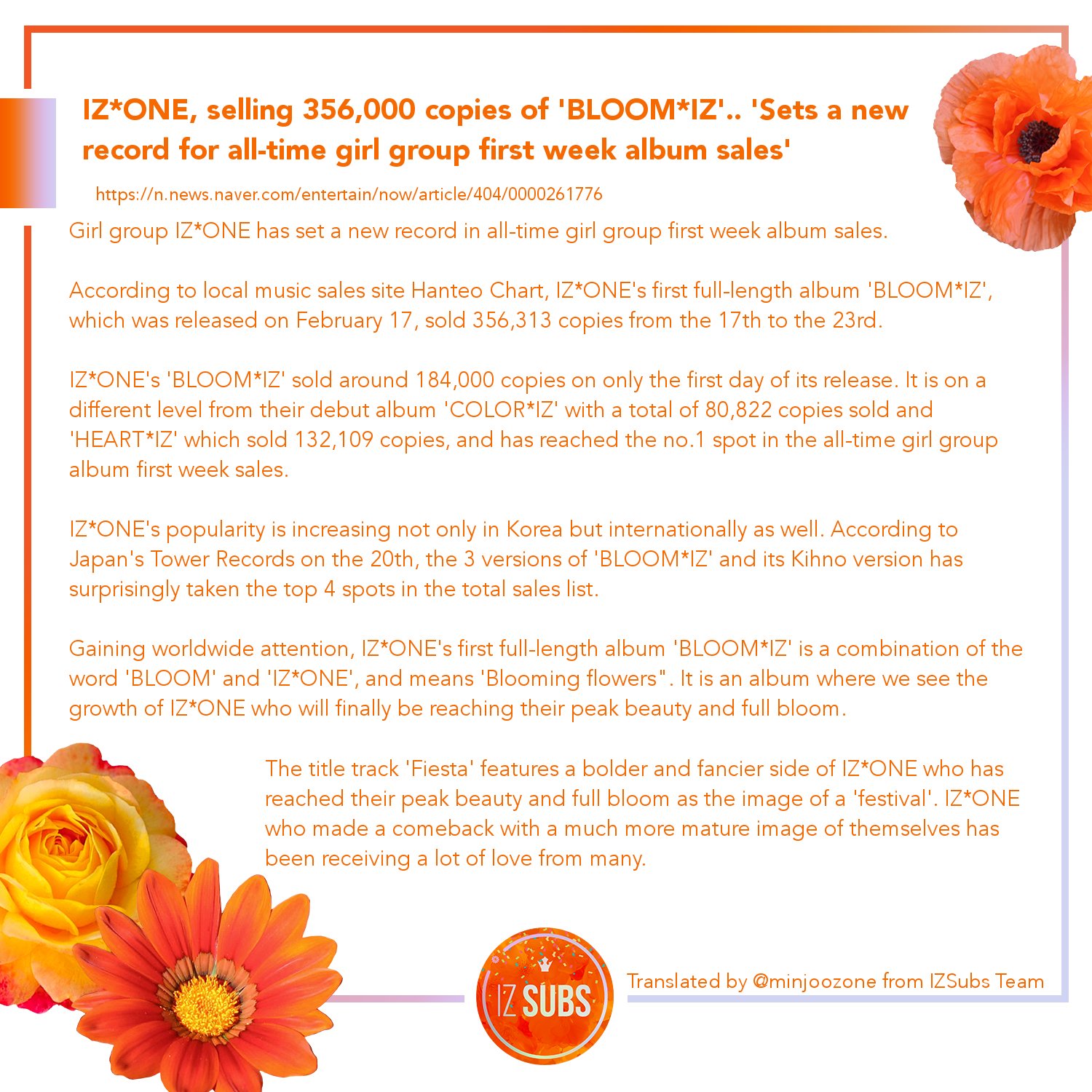 [TRANS] IZ*ONE, Selling 356,000 Copies of ‘BLOOM*IZ’.. ‘Sets a New ...