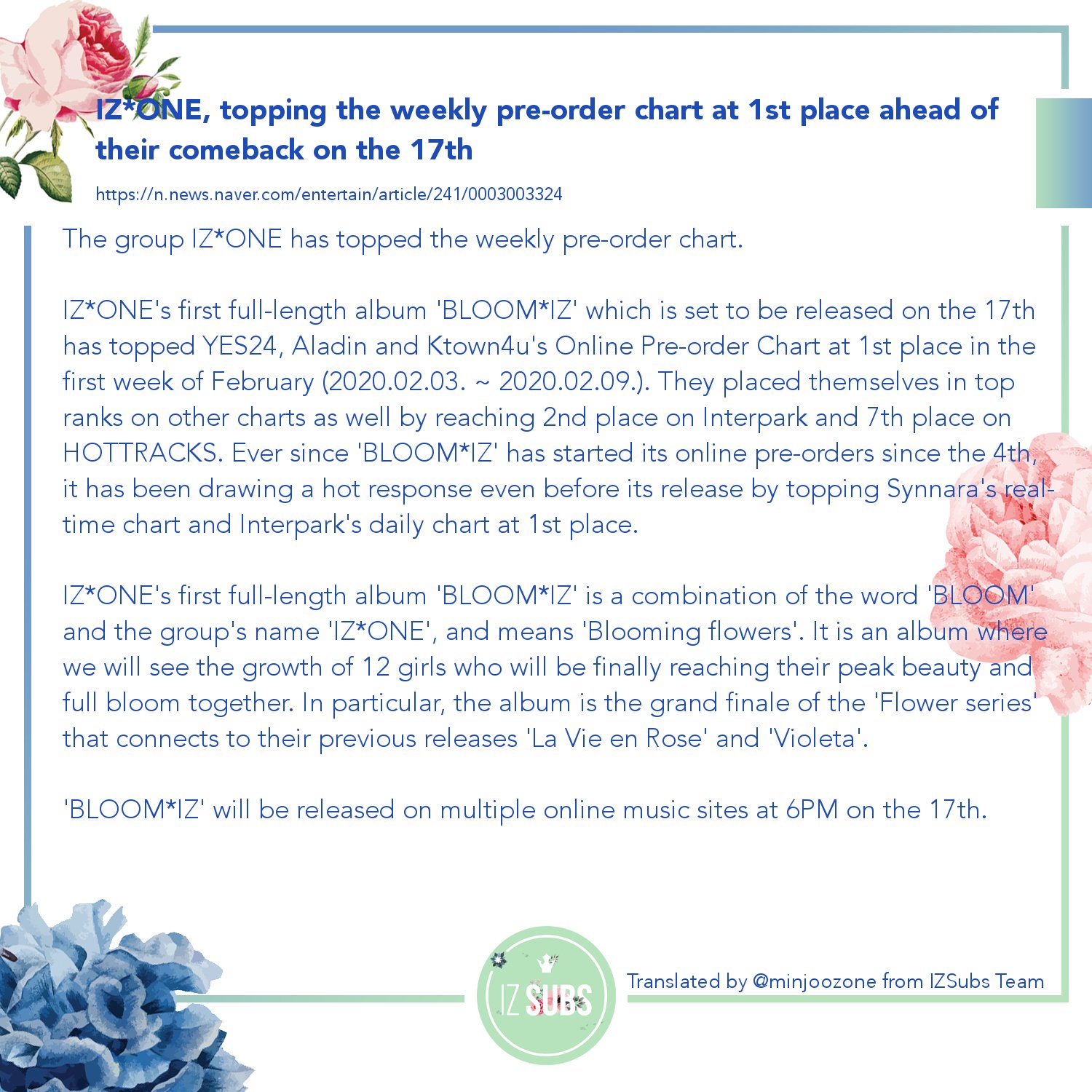 [TRANS] ‘IZ*ONE, Topping the Weekly Pre-order Chart at 1st Place ahead ...